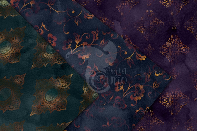 Watercolor Copper Damask Digital Paper Seamless Patina - Etsy