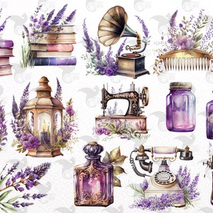 Watercolor Lavender Antique Clipart - Vintage Shabby PNG Format Instant ...