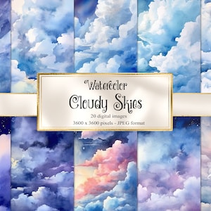 Watercolor Cloudy Skies Digital Paper: Scrapbook Textures (digital ...