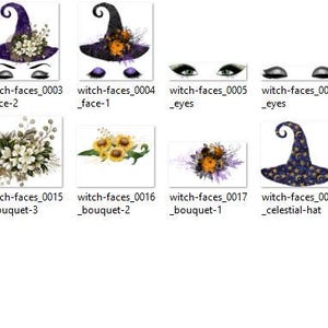 Witchy Faces Clipart, Halloween Witch Hats and Bouquets (digital ...