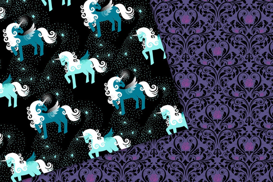 Night Sparkle Unicorn Digital Paper Unicorn Patterns - Etsy