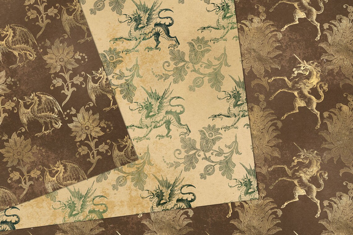 Legendary Beasts Digital Paper Seamless Medieval Fantasy - Etsy