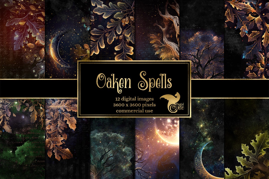 Oaken Spells Digital Paper - Dark Galaxy Magic Tree Grunge Textures ...