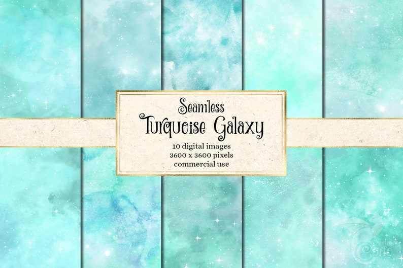 Turquoise Galaxy Digital Paper Seamless Aqua Watercolor - Etsy