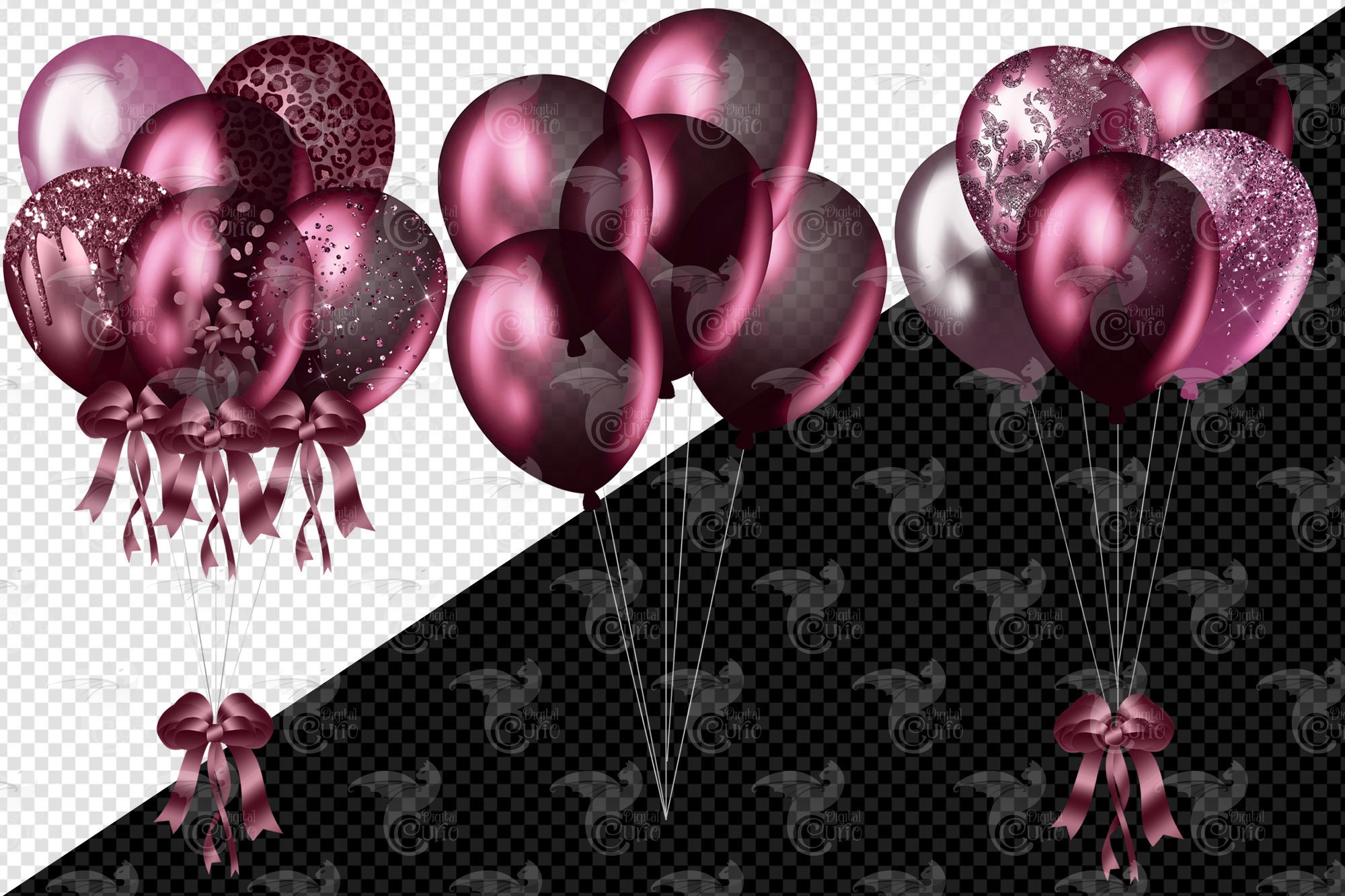 Burgundy Balloons Clipart Digital Clip Art Graphics for - Etsy