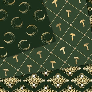 Green and Gold Fairy Digital Paper, Seamless Textures With Forest Green ...