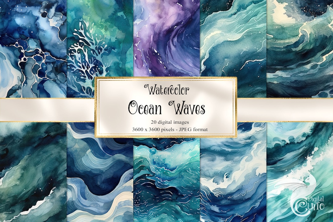 Watercolor Ocean Waves Digital Paper - Watercolor Printable Instant ...