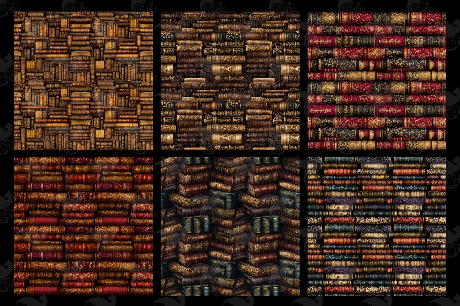 Fantasy Books Digital Paper, Seamless Grimoire Book Textures Printable ...