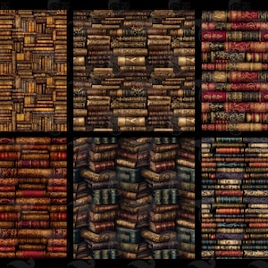 Fantasy Books Digital Paper, Seamless Grimoire Book Textures Printable ...