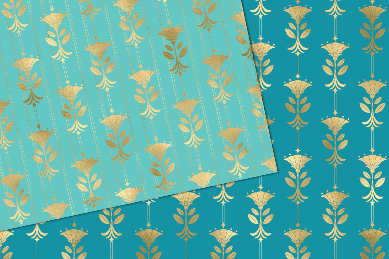 Turquoise and Gold Art Deco Digital Paper Seamless Deco - Etsy