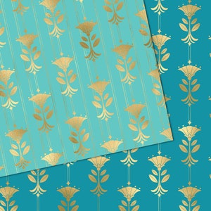 Turquoise and Gold Art Deco Digital Paper, Seamless Deco Patterns With ...