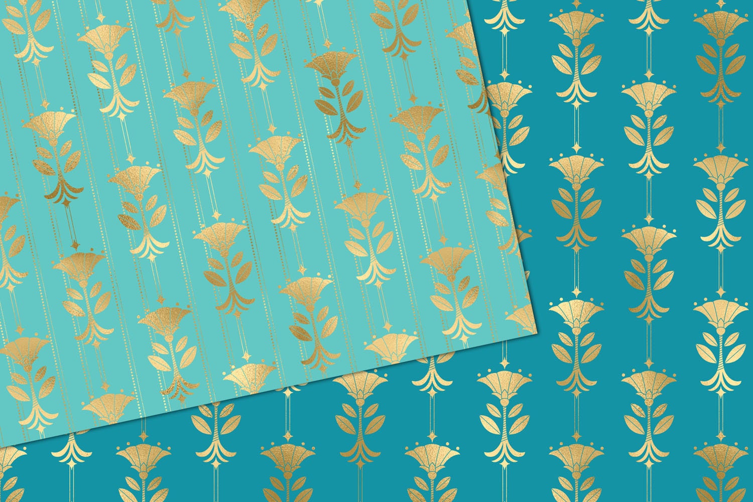 Turquoise and Gold Art Deco Digital Paper Seamless Deco - Etsy
