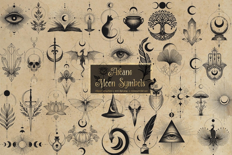 400+ Arcane Moon Symbols, Esoteric Illustrations, Occult PNG Images ...