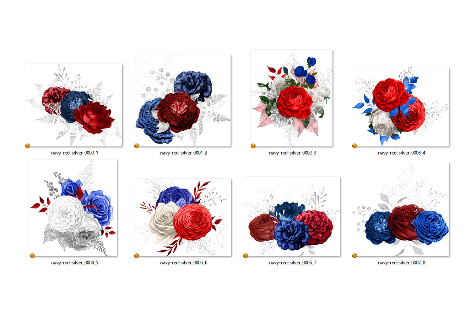 Navy Red and Silver Floral Bouquets Clipart Red and Navy Blue - Etsy