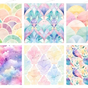 Watercolor Rainbow Pastel Patterns, Set 1 - Seamless Digital Paper ...