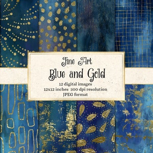 Fine Art Blue and Gold Textures - Painted Digital Backgrounds for ...