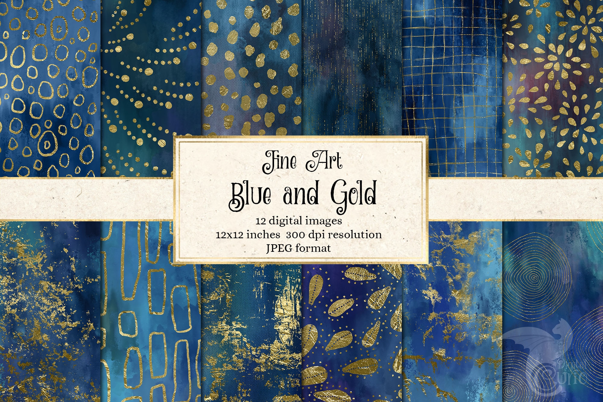 Fine Art Blue and Gold Textures - Painted Digital Backgrounds for ...