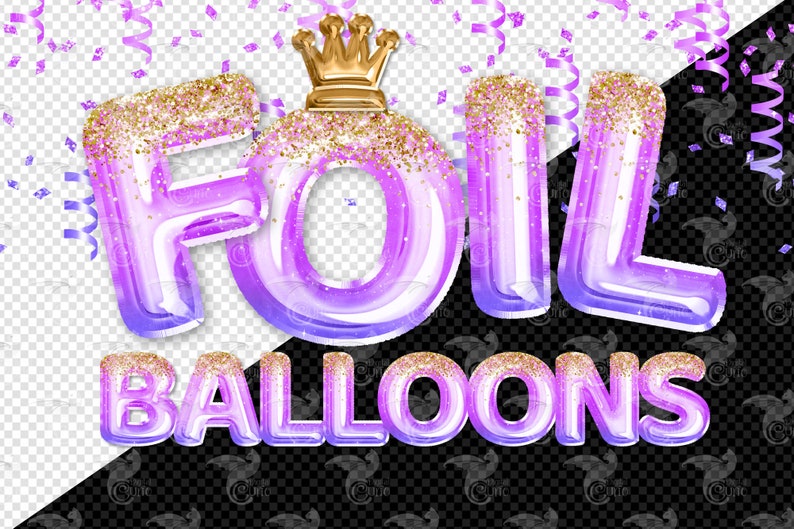 Purple Princess Foil Balloon Alphabet Clip Art Gold Glitter - Etsy