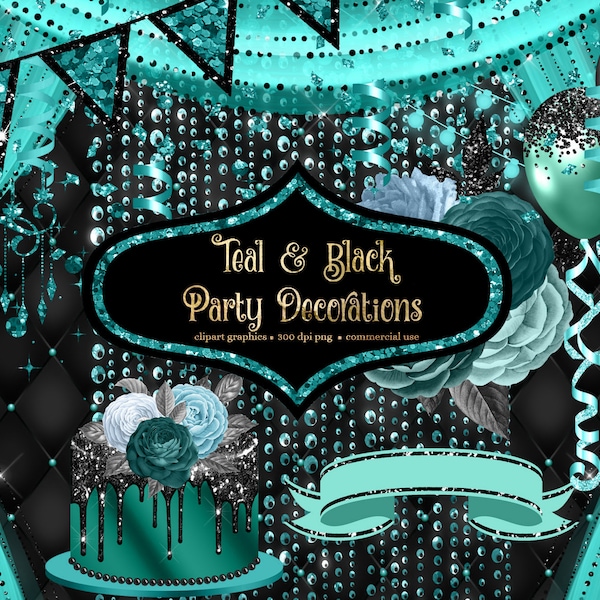 Teal and Black Decorations - Etsy