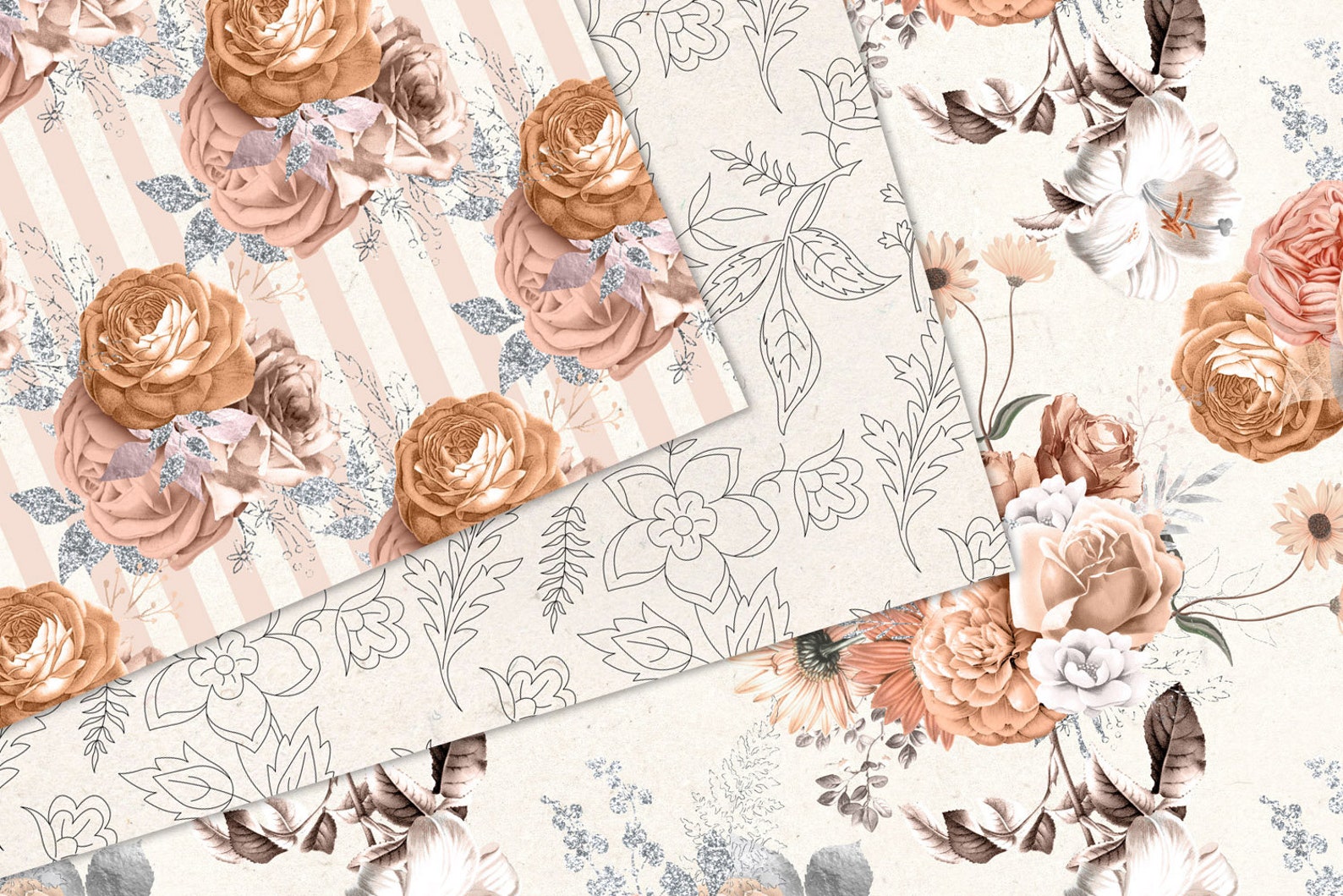 Peachy Floral Digital Paper Seamless Backgrounds With Peach | Etsy