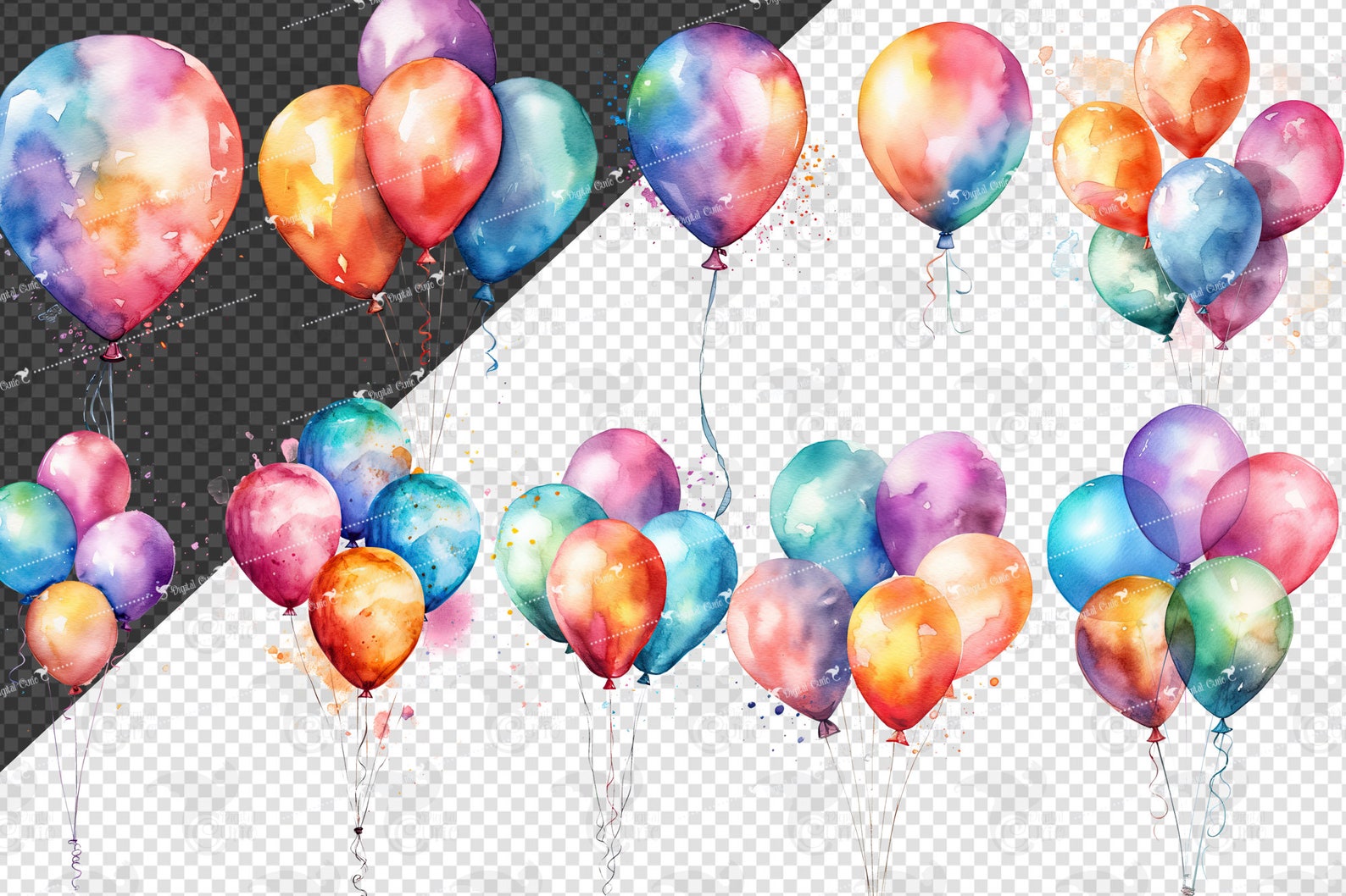 Watercolor Rainbow Balloons Clipart, PNG Clip Art Graphics Instant ...
