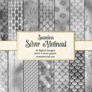 Silver Mermaid Digital Paper, Mermaid Scales, Silver Mermaid Glitter ...