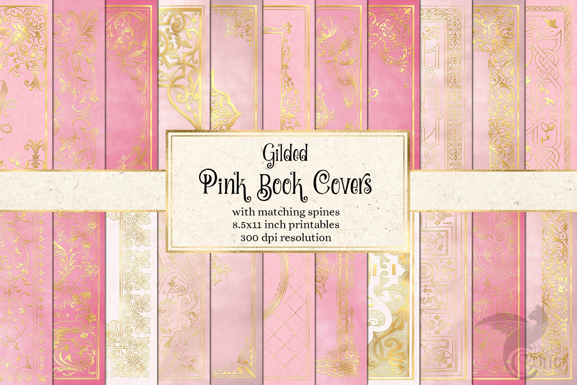 Gilded Pink Book Covers Printable Decorative Gilded Book - Etsy