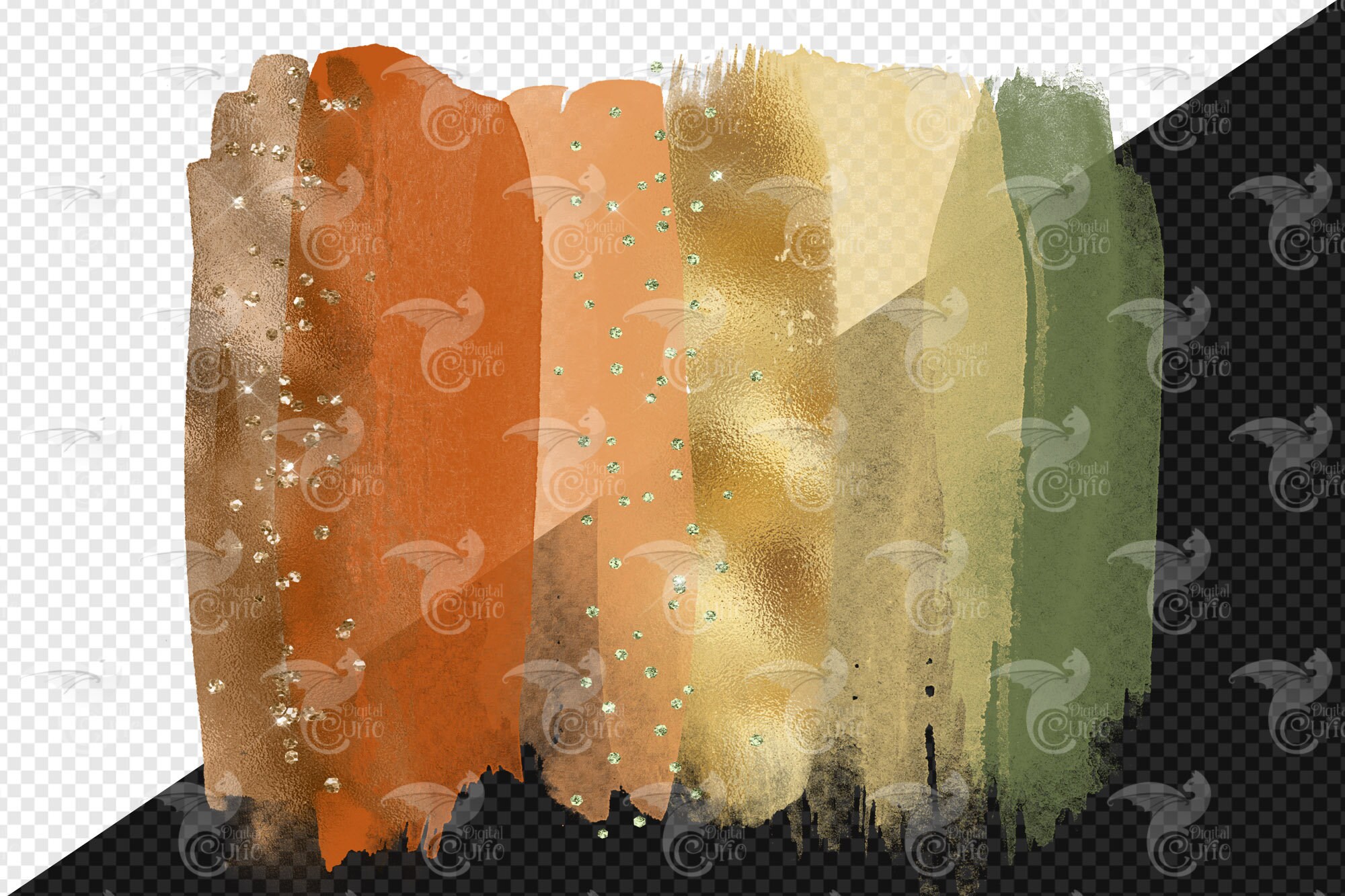 Fall Brush Strokes Clipart Autumn Glitter Watercolor Paint - Etsy