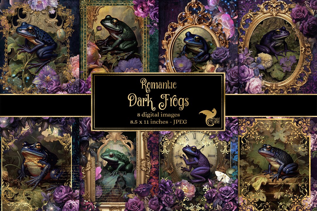 Romantic Dark Frogs Journal Paper, Notebook Digital Paper Rococo ...