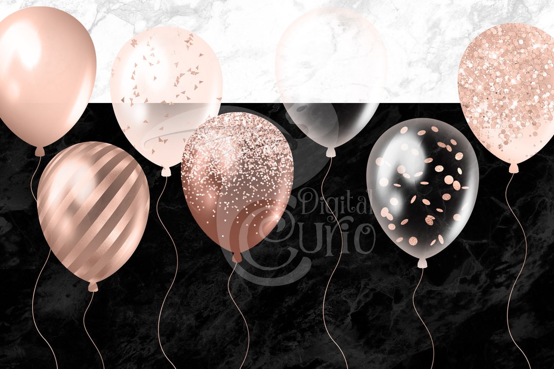 Rose Gold Balloons Clipart Party Clip Art Balloons and - Etsy