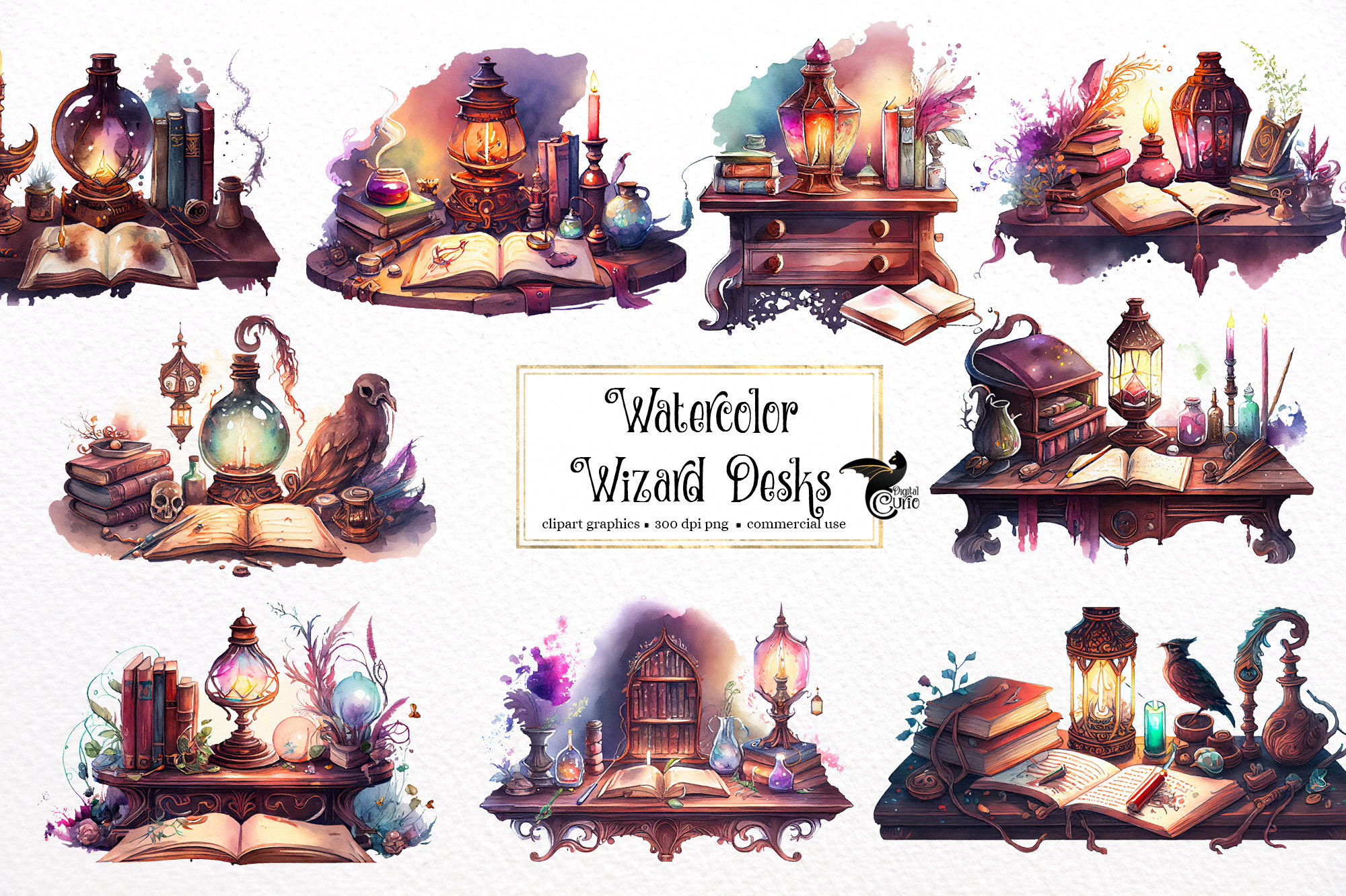 Watercolor Wizard Desk Clipart – Fantasy Magic PNG (commercial Use) - Etsy