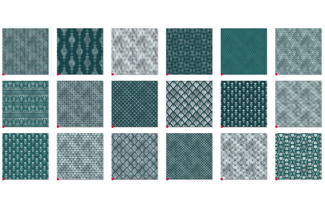 Teal and Silver Art Deco Digital Paper, Seamless Patterns (digital ...