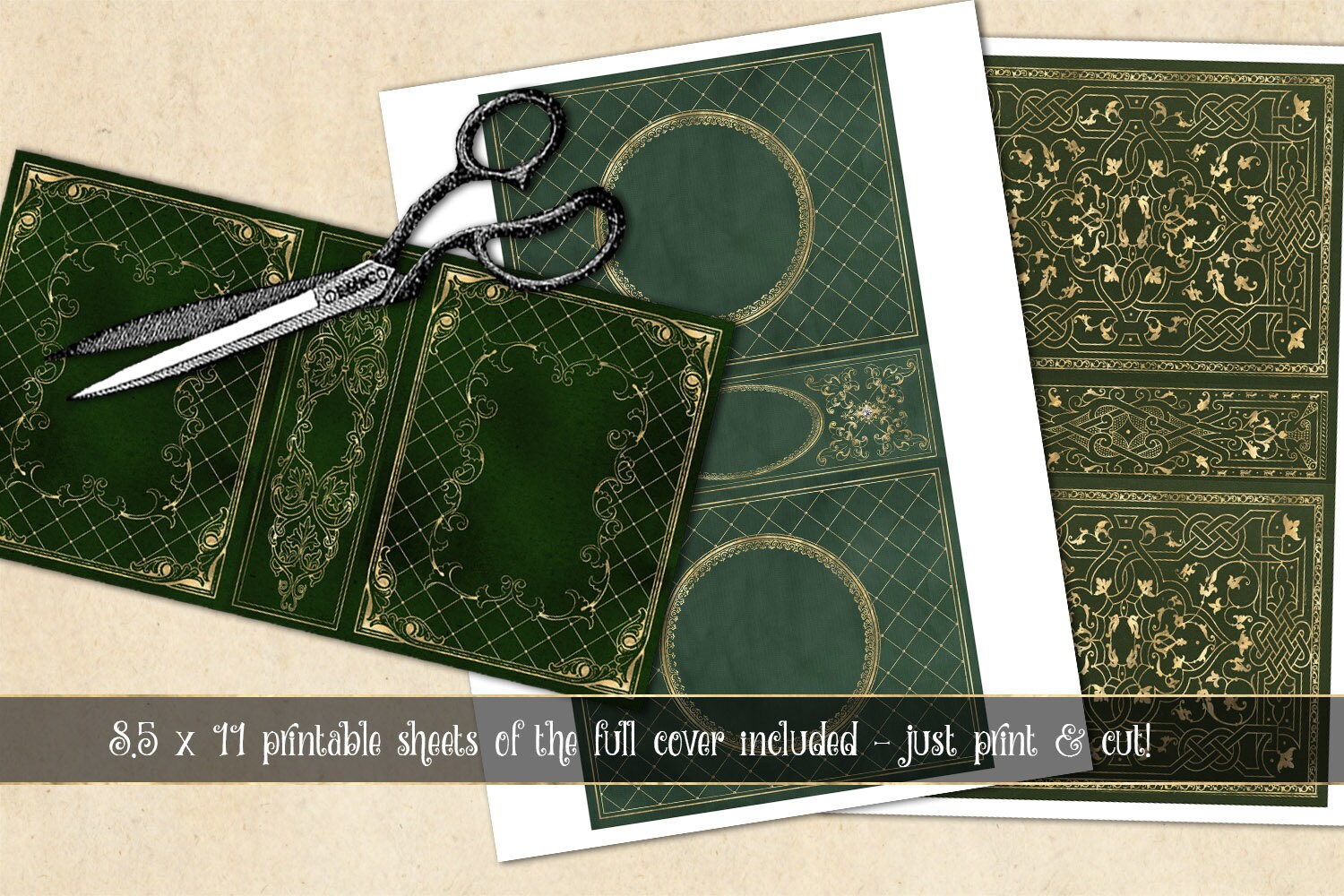 Gilded Green Book Covers, Printable Journal Pages (digital Download) - Etsy