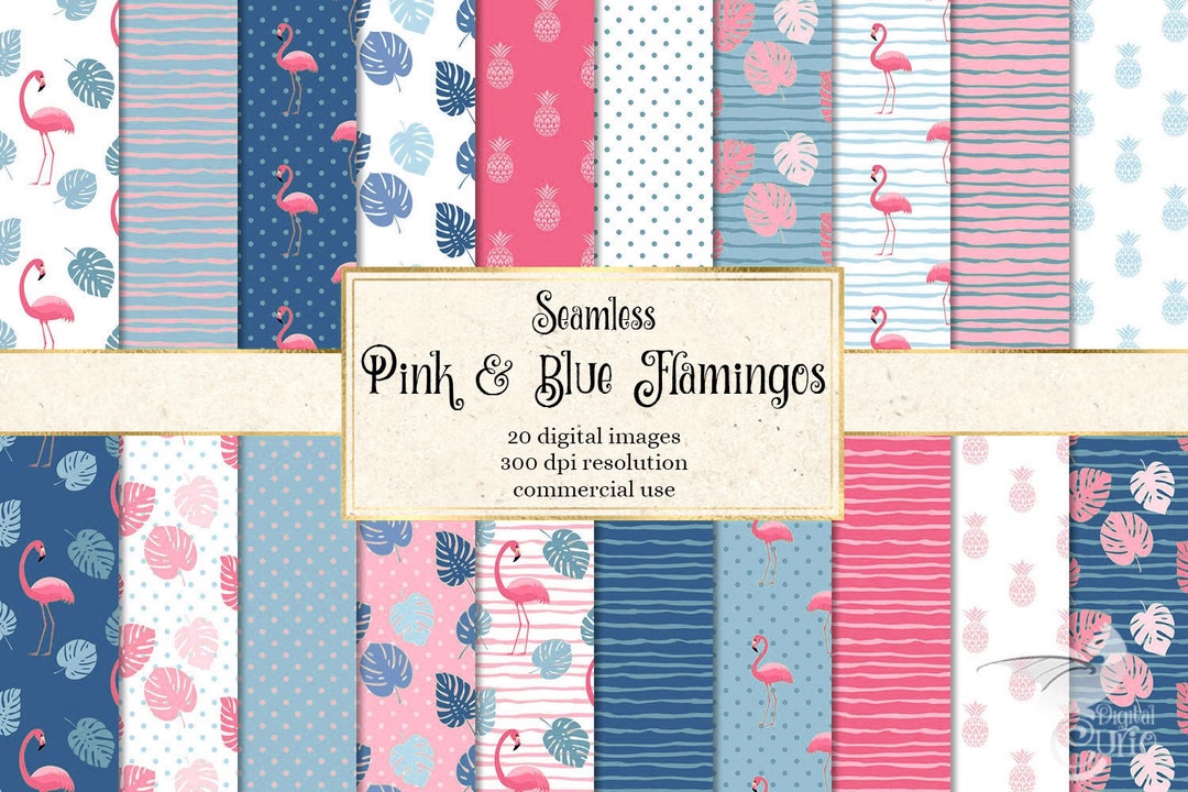 Pink and Blue Flamingo Digital Paper, Seamless Flamingo Patterns on ...
