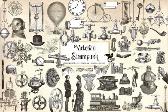 Victorian Steampunk Clip Art Vintage Antique Objects and - Etsy
