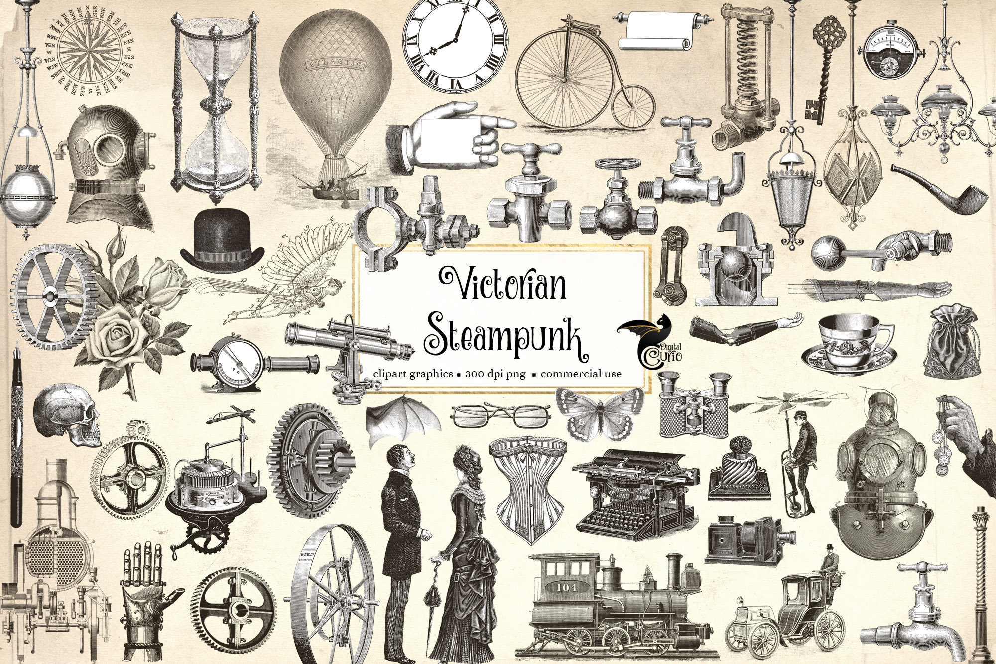Victorian Steampunk Clip Art Vintage Antique Objects and - Etsy