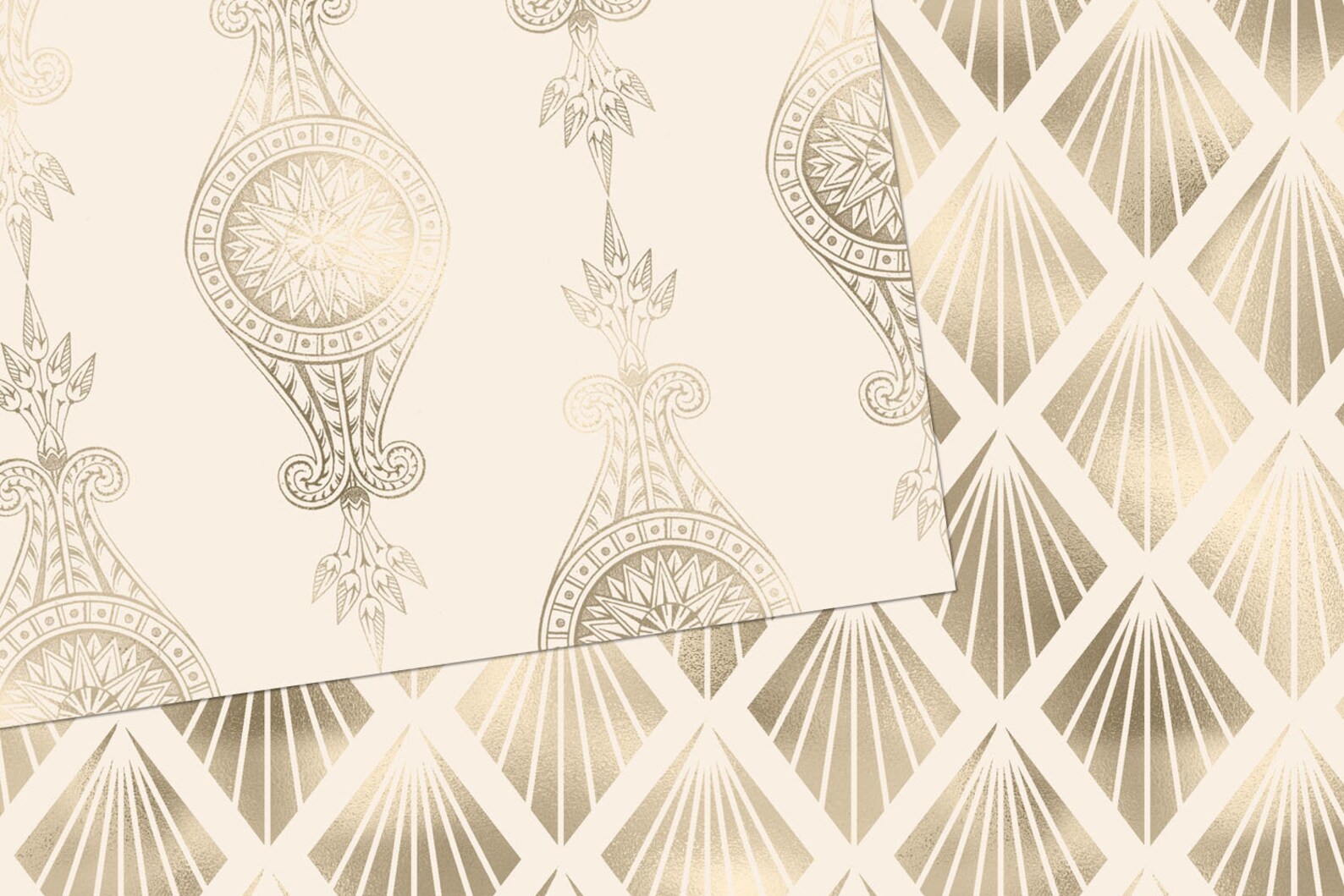 Ivory Art Deco Digital Paper, Seamless Geometric Patterns (instant ...