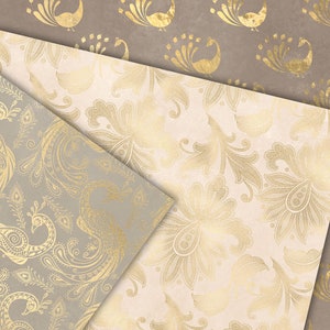Ivory and Gold Peacock Digital Paper, Seamless Gold Peacock Patterns ...