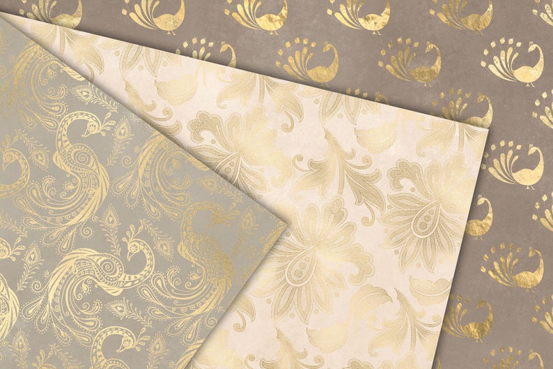 Ivory and Gold Peacock Digital Paper Seamless Gold Peacock - Etsy