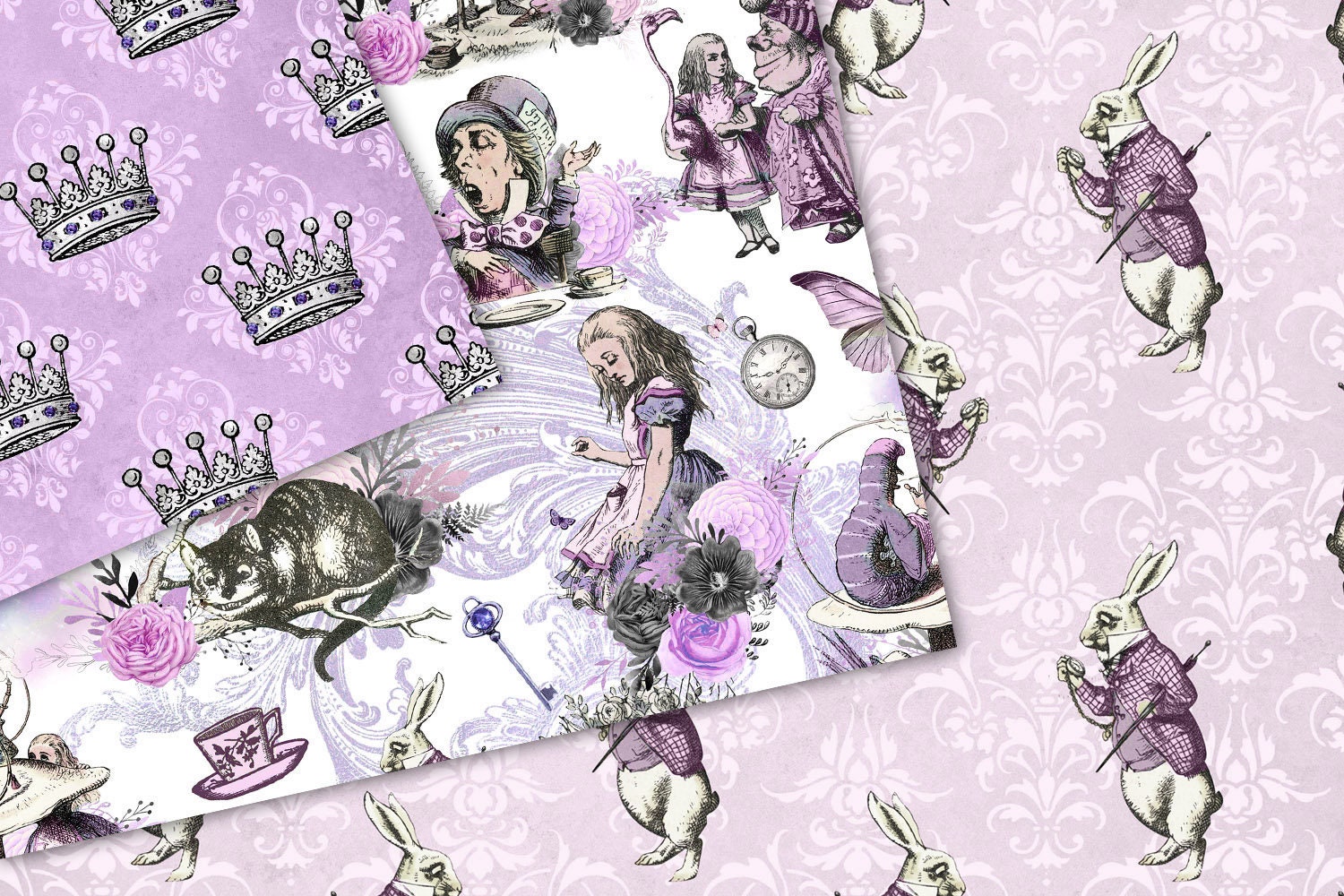 Lilac Alice Digital Paper Vintage Alice's Adventures in | Etsy