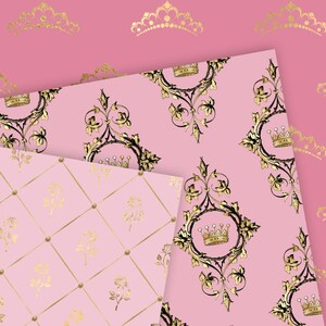 Pink and Gold Princess Digital Paper, Seamless Pink and Gold Digital ...