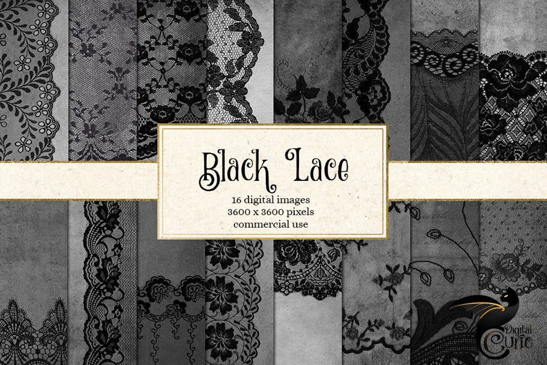 Black Lace Digital Paper, Lace Backgrounds, Victorian Gothic Grunge ...