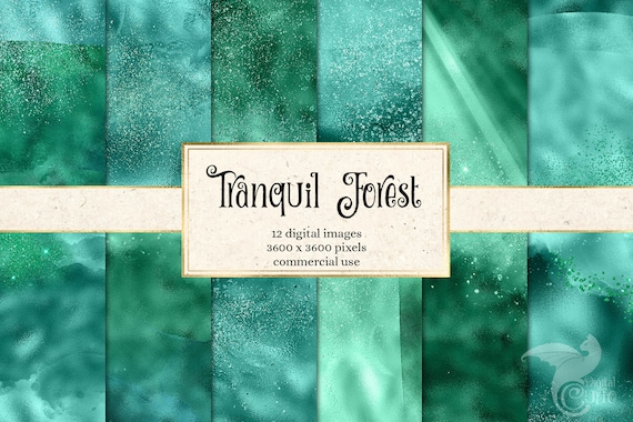Tranquil Forest Digital Paper Glitter and Foil Backgrounds on - Etsy