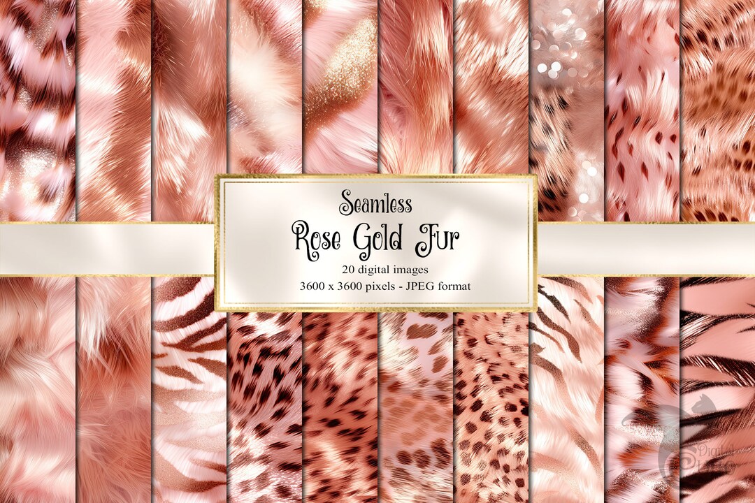 Rose Gold Fur Digital Paper, Seamless Faux Fur Animal Pelt Textures ...