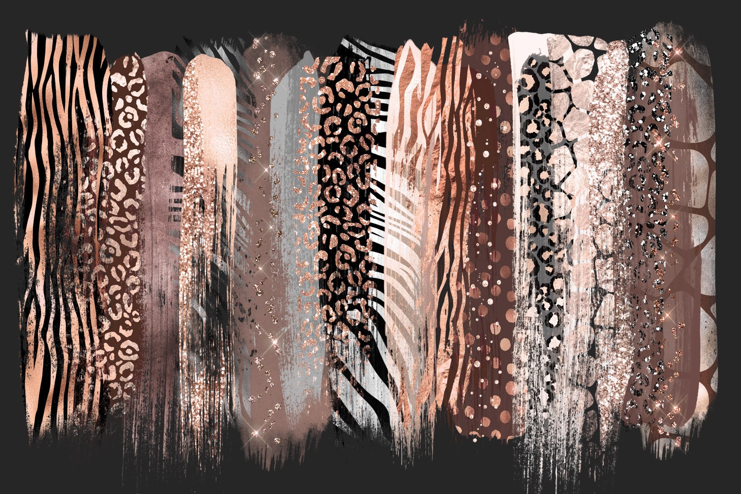 Rose Gold Safari Brush Strokes Clipart, Glitter Foil PNG (digital ...