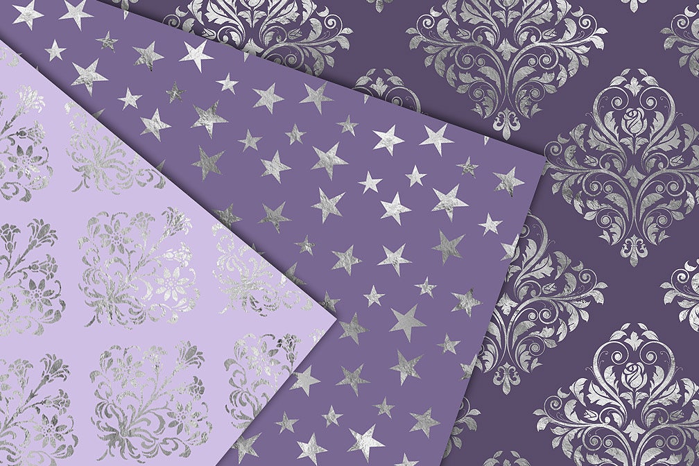 Lavender and Silver Digital Paper Purple Seamless Silver Foil - Etsy