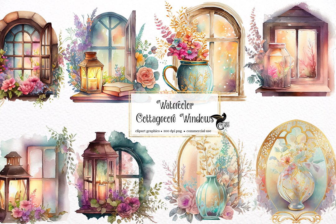 Watercolor Cottagecore Windows Set 2 Clipart - Rustic Shabby PNG Format ...