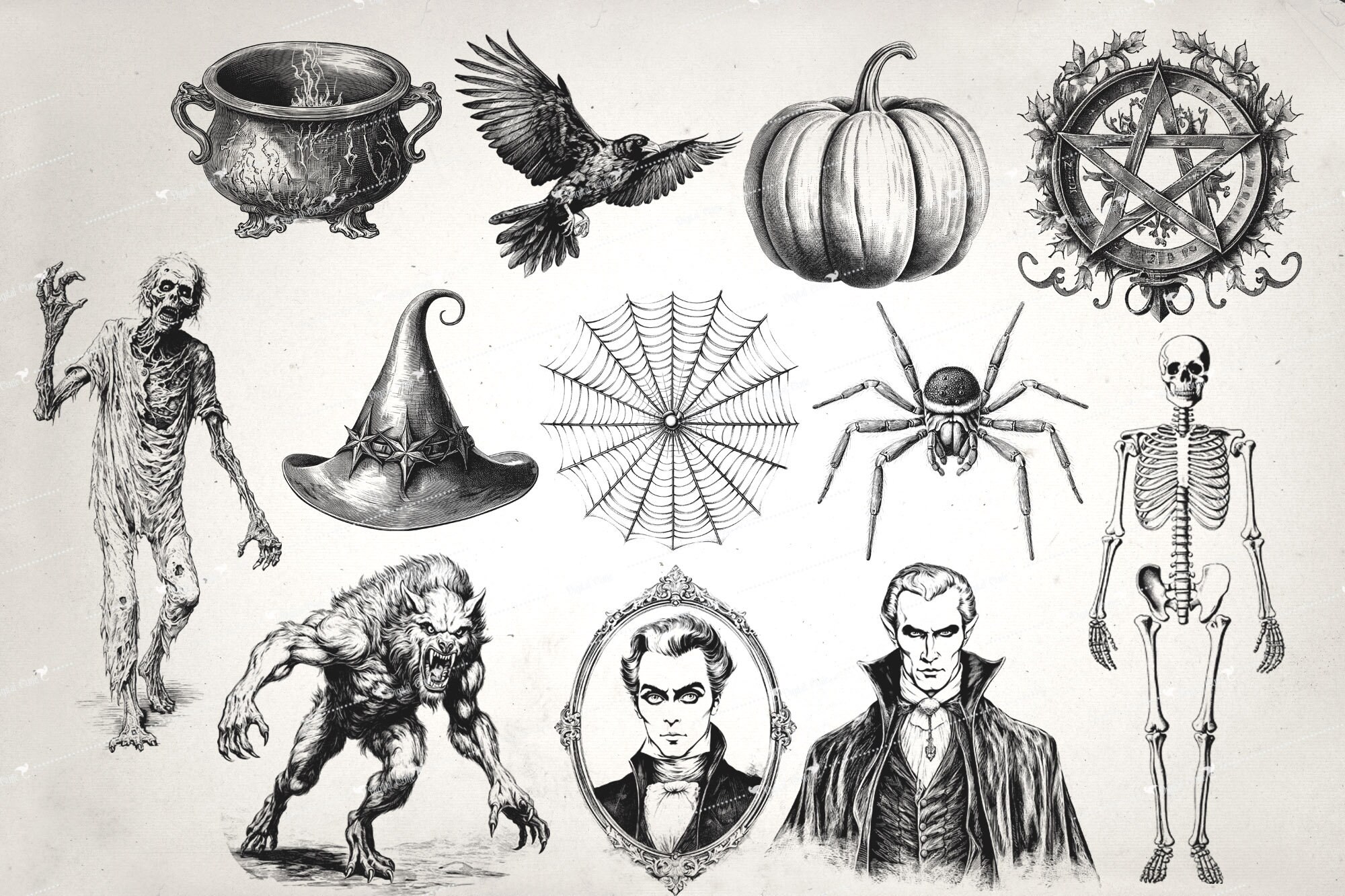 Vintage Halloween Clip Art Black And White Vintage Halloween Vector