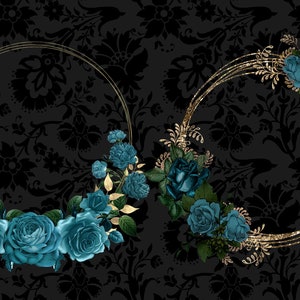 Turquoise and Gold Wreaths Clipart, Teal Rose Wreath Clip Art in PNG ...