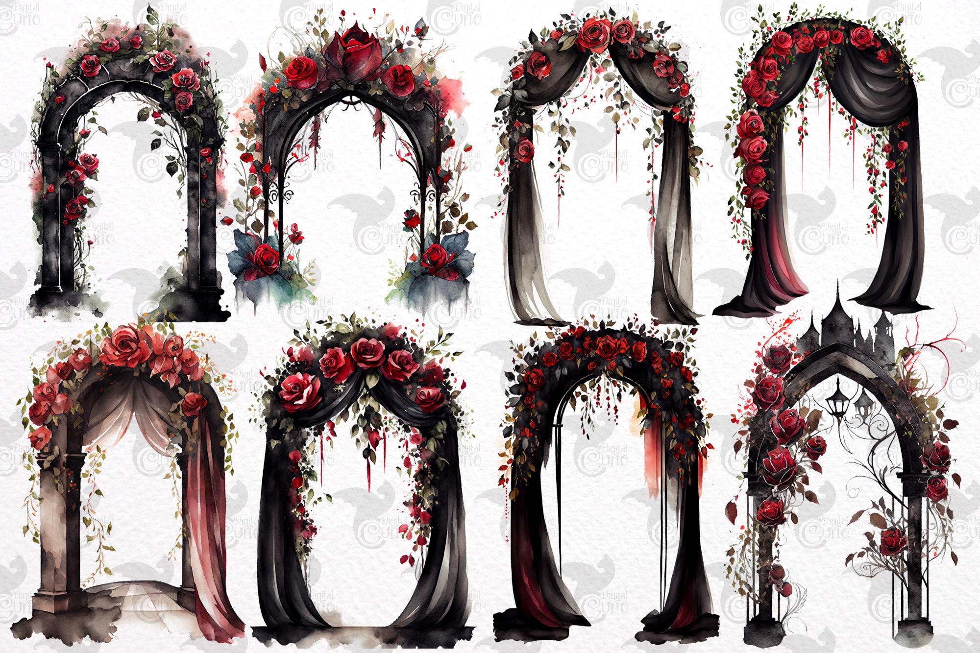 Watercolor Gothic Arches Clipart Vampire Floral Wedding Arch - Etsy UK